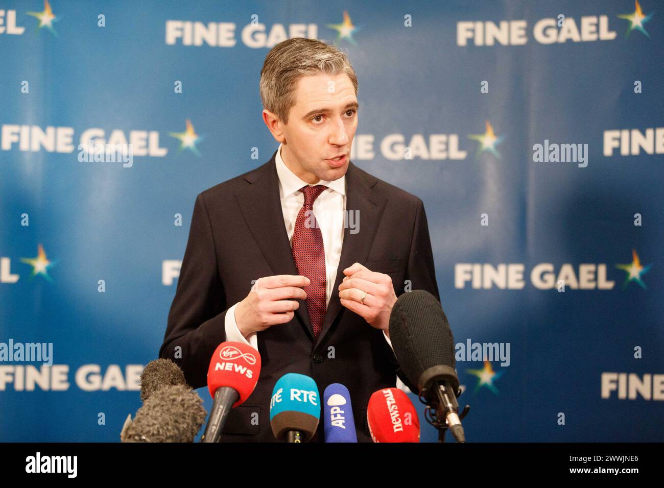 Simon Harris speaks to the media after being confirmed as the new ...
