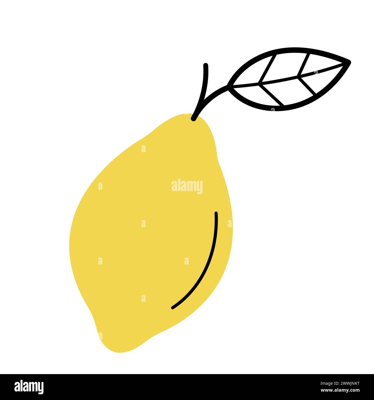 Whole fresh lemon with twig and leaf. Hand drawn sketch icon of citrus fruit. Isolated vector ...