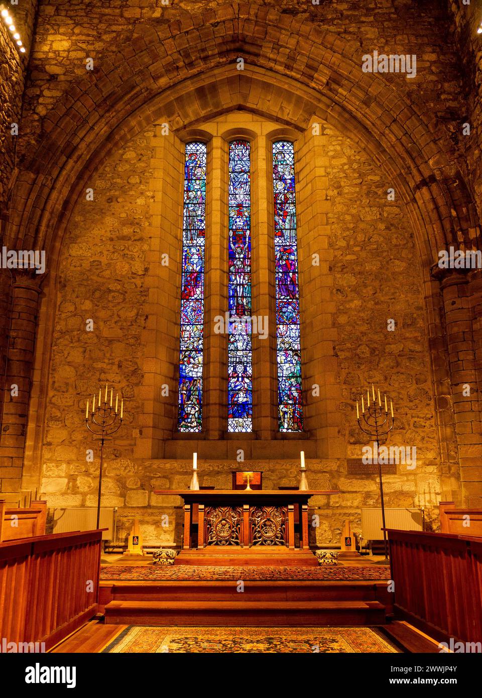 Communion table and east window of St Machar's Cathedral church ...