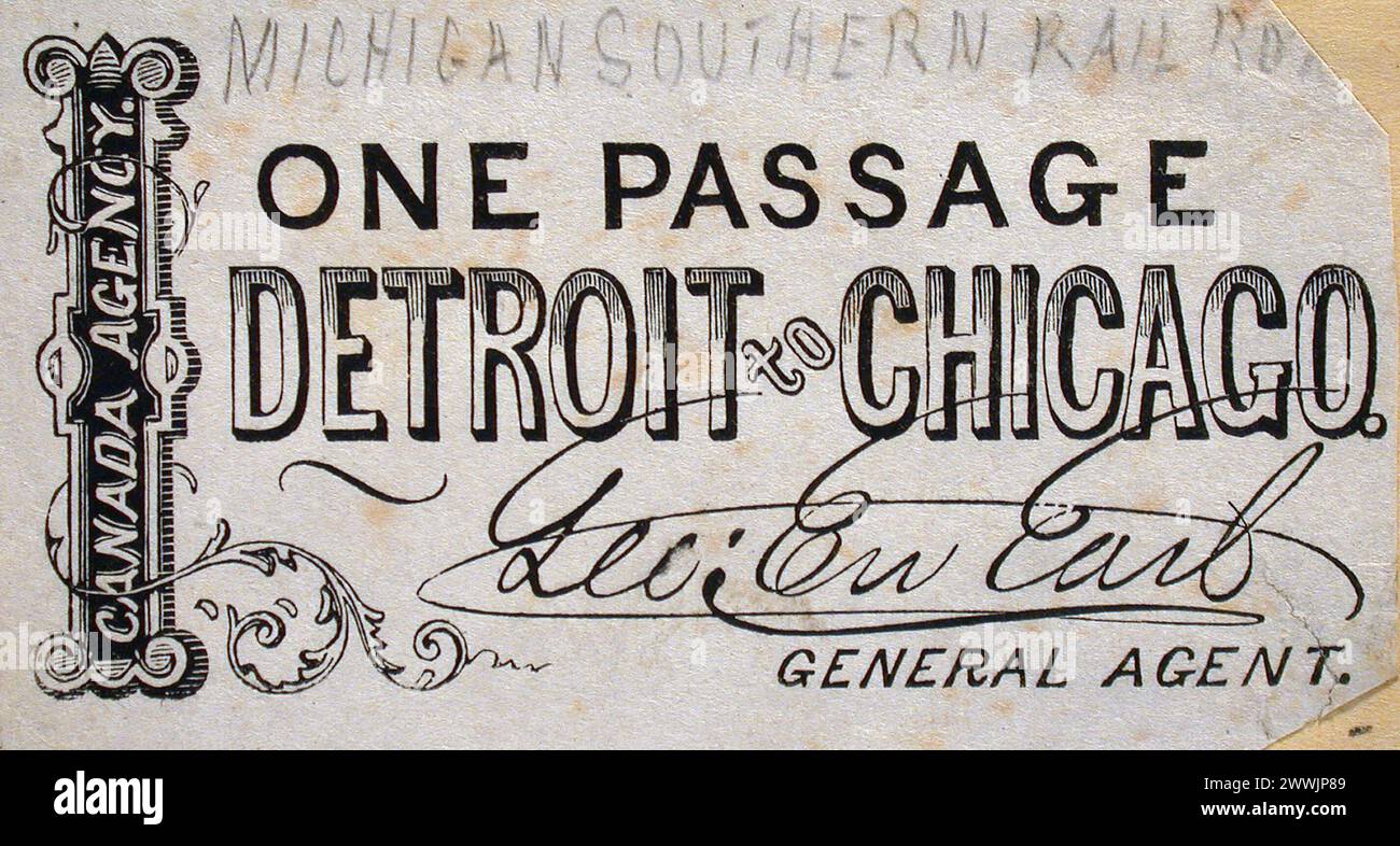 Vintage Michigan Southern Railroad ticket, One Passage Detroit to ...