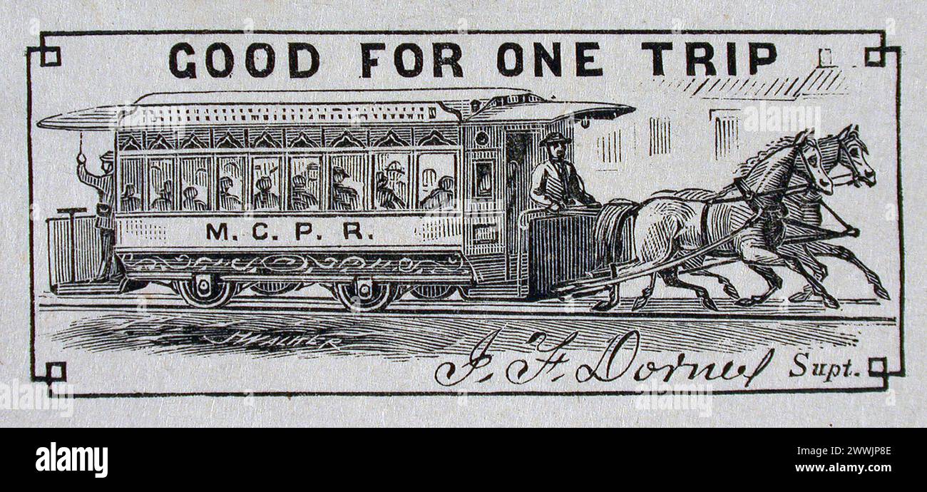 Vintage Montreal Tram ticket, circa 1880s, on the MCPR , Montreal City ...