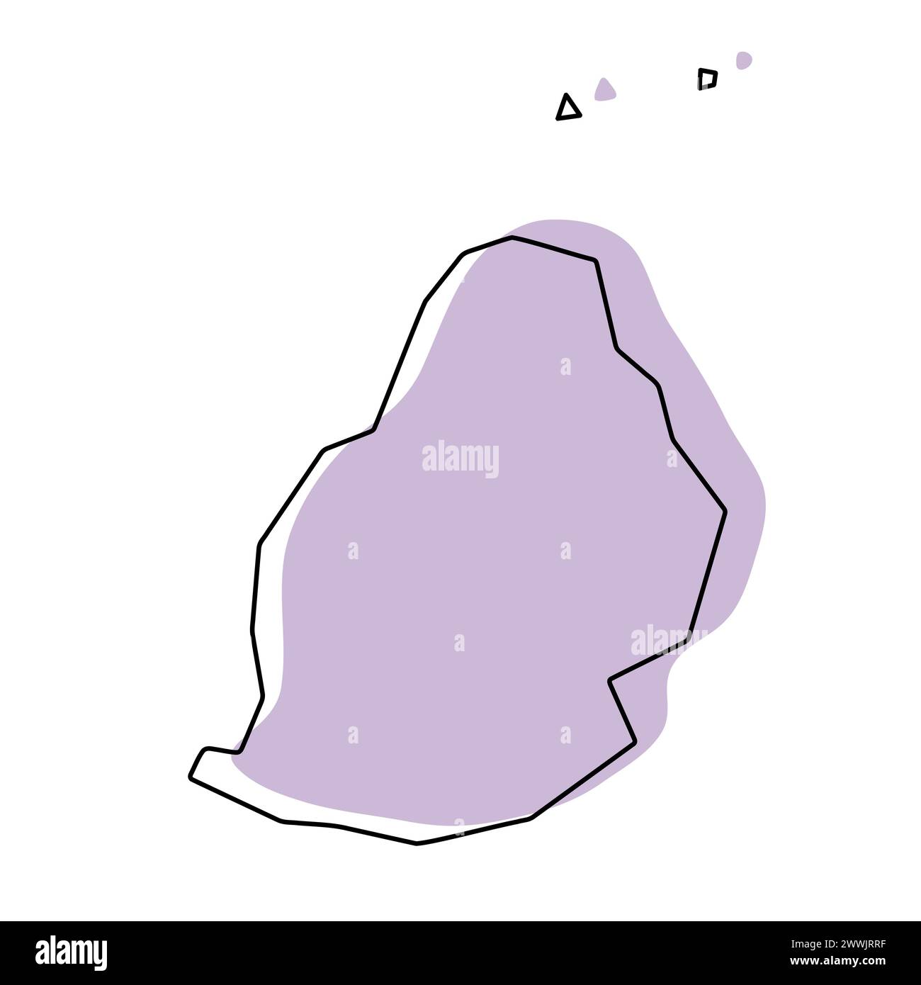 Mauritius country simplified map. Violet silhouette with thin black ...