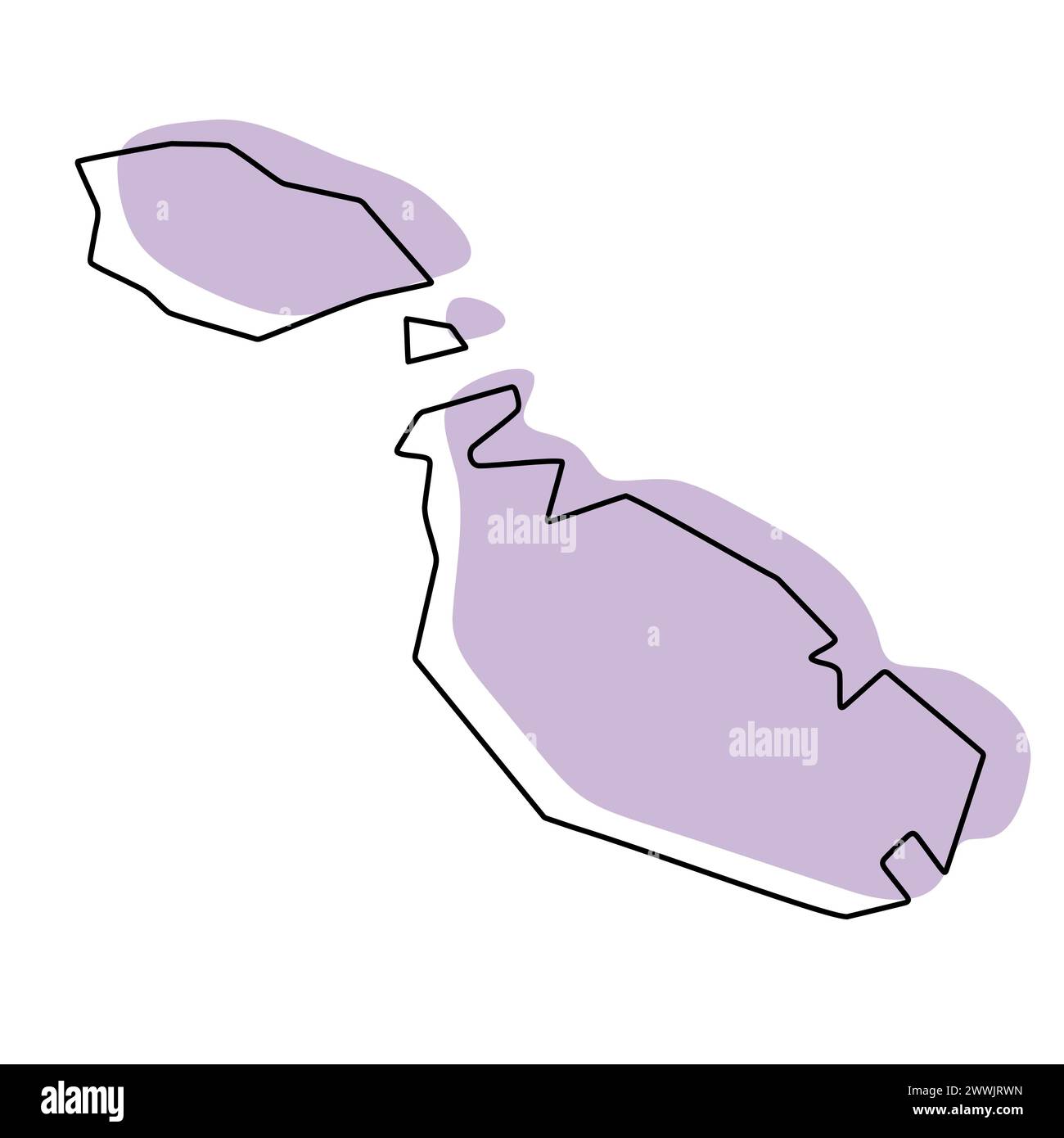 Malta country simplified map. Violet silhouette with thin black smooth ...