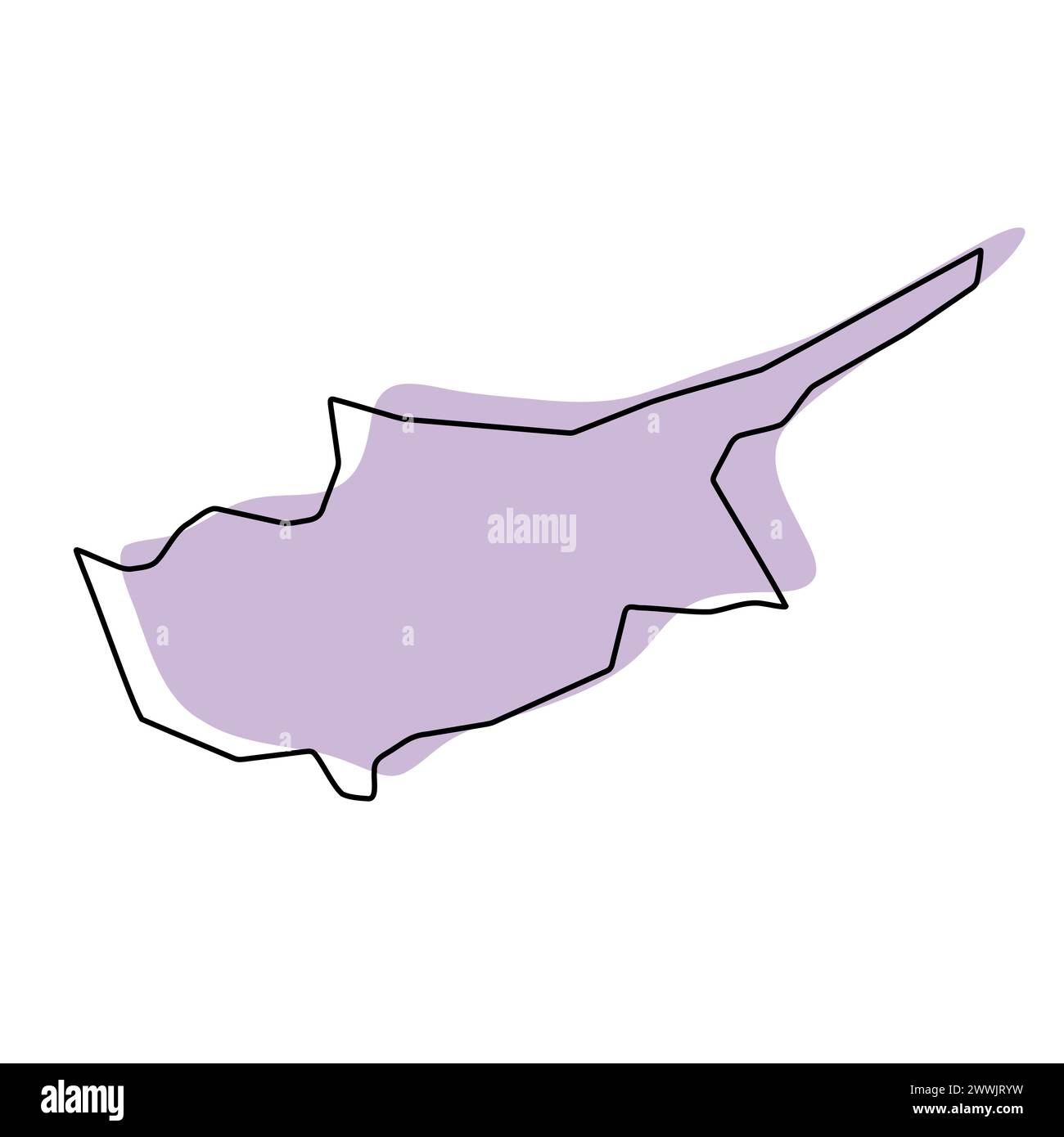 Cyprus country simplified map. Violet silhouette with thin black smooth ...