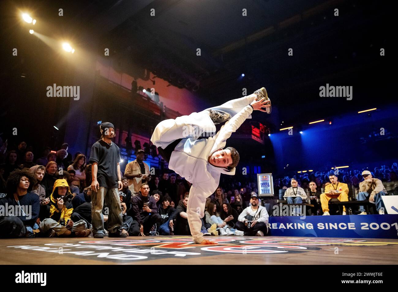 ROTTERDAM - A participant in action during the breakdance competition ...