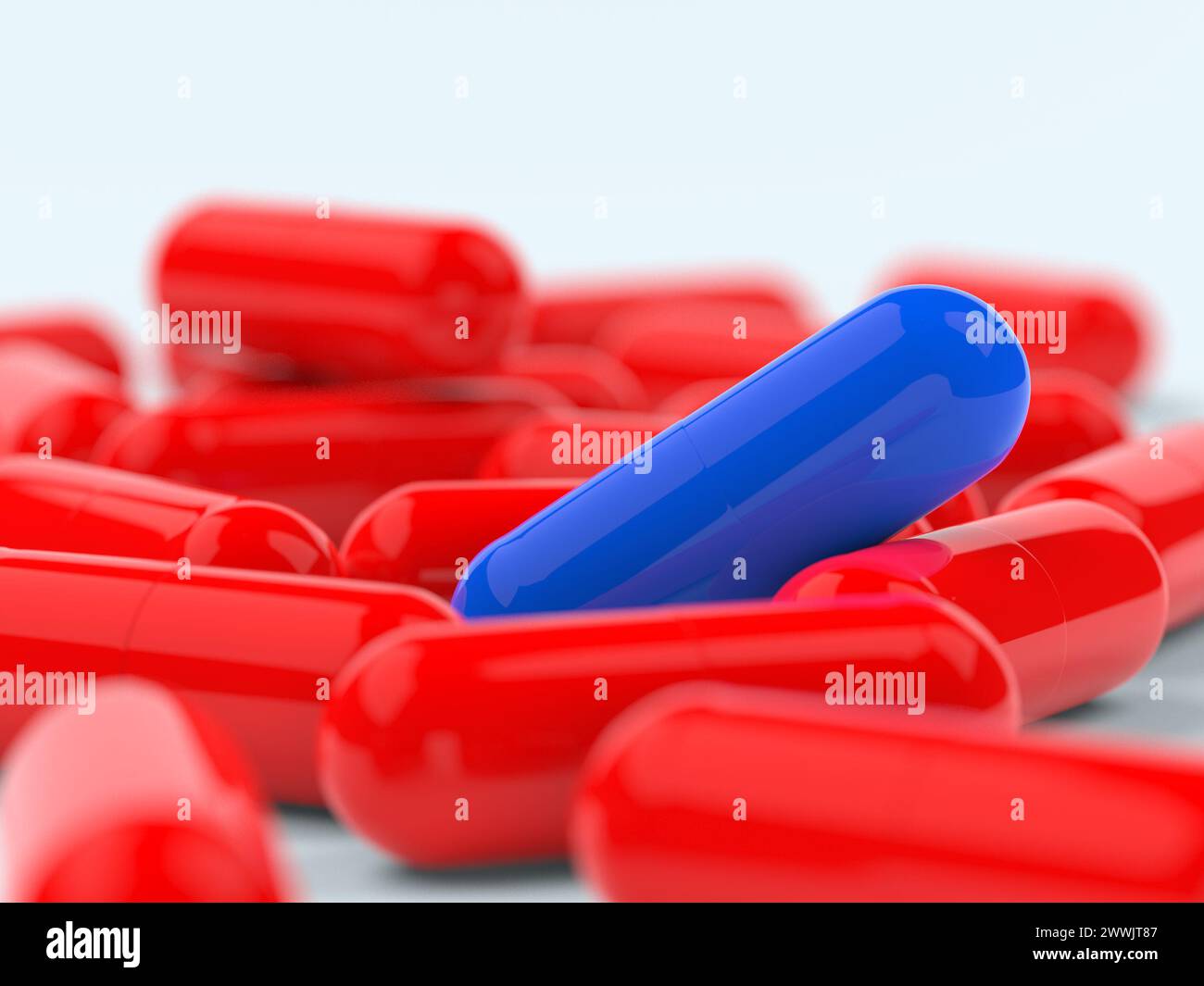 Red pills and one blue pill. 3d illustration Stock Photo - Alamy