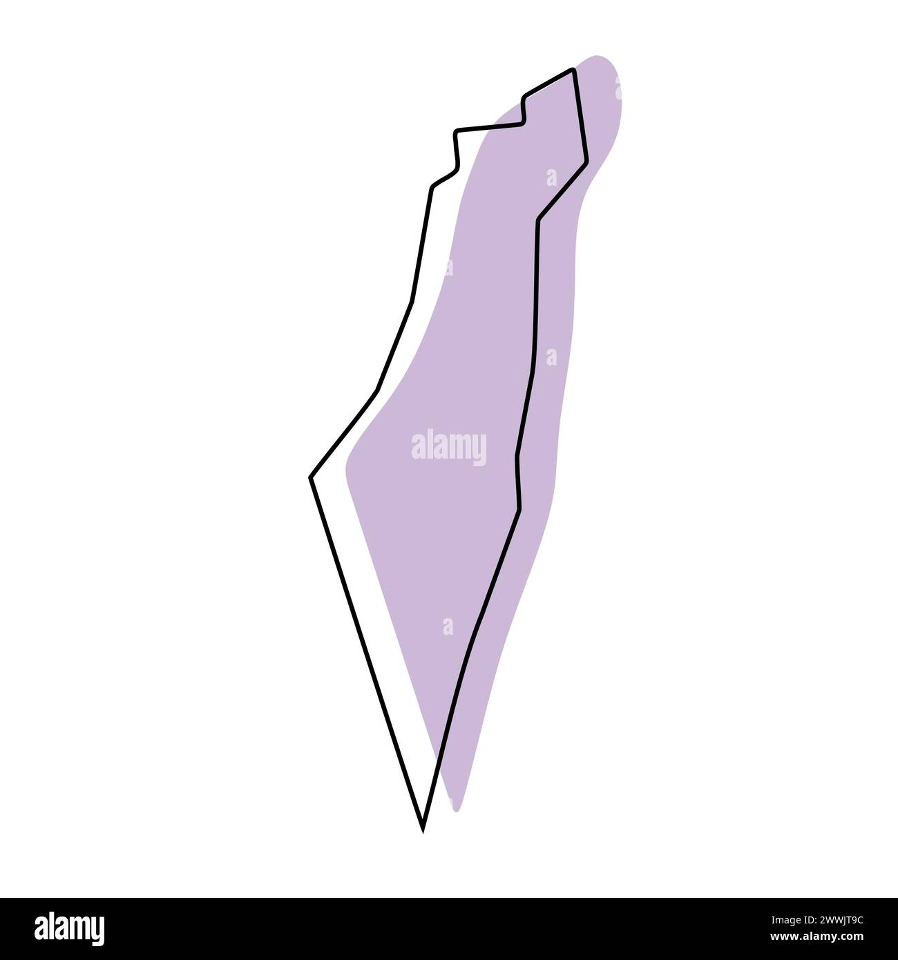Israel country simplified map. Violet silhouette with thin black smooth ...