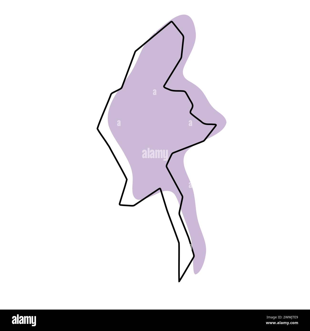 Myanmar Country Simplified Map Violet Silhouette With Thin Black