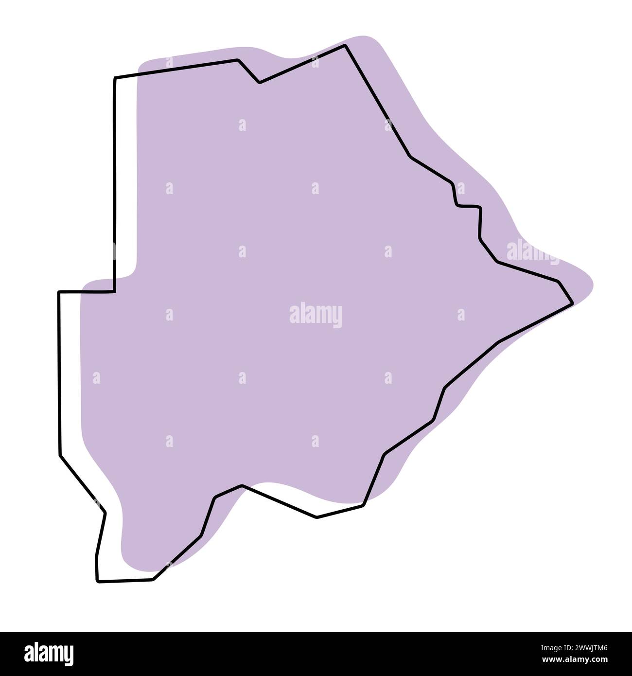 Botswana country simplified map. Violet silhouette with thin black ...