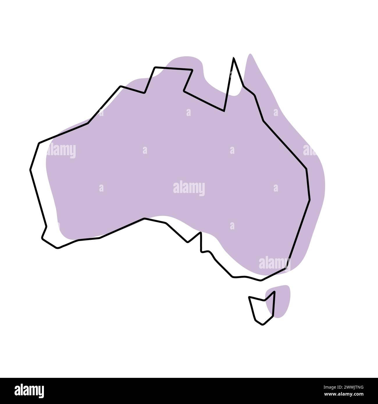 Australia country simplified map. Violet silhouette with thin black ...