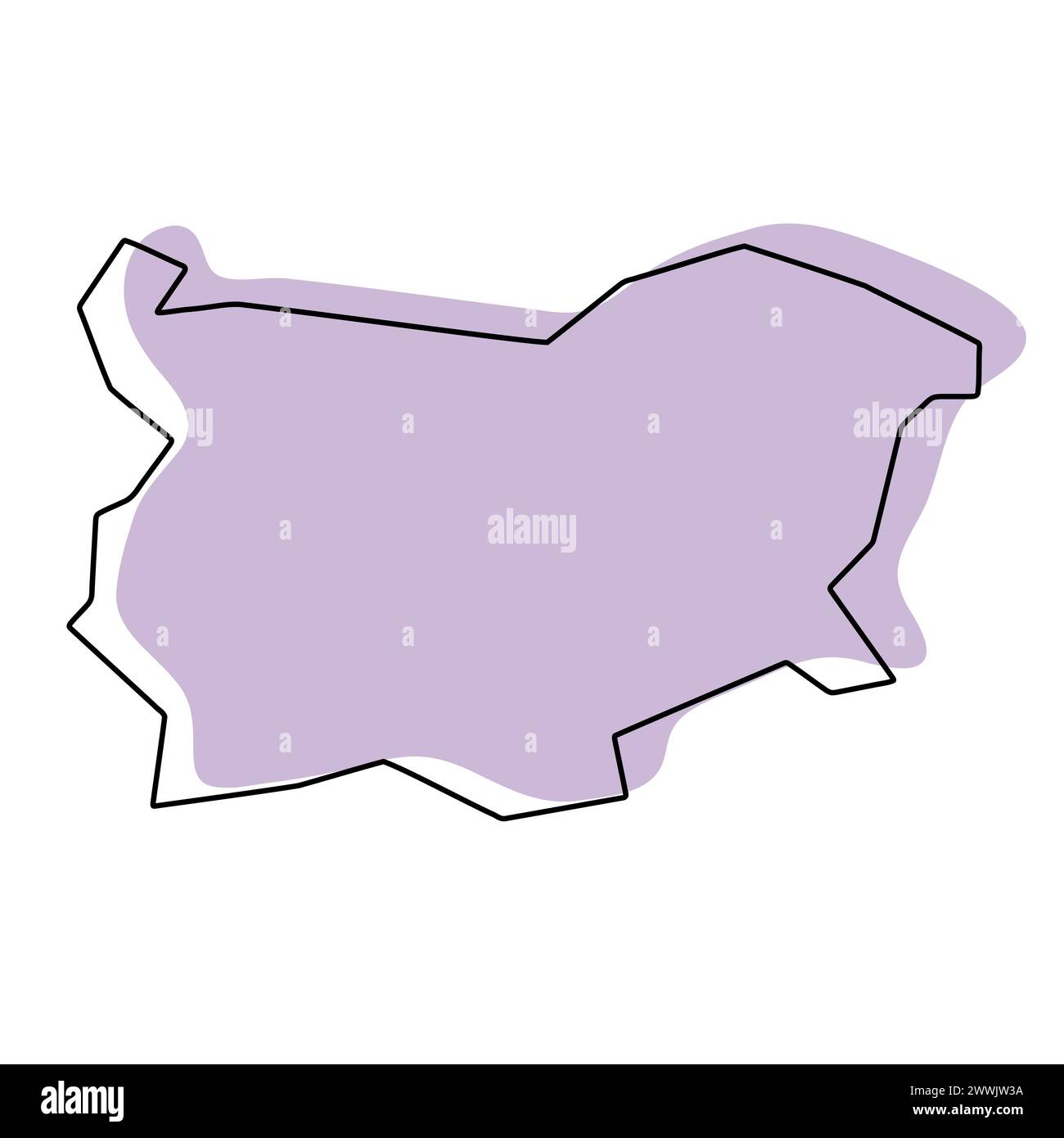 Bulgaria country simplified map. Violet silhouette with thin black ...