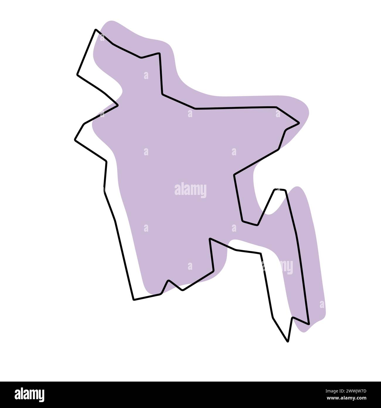 Bangladesh Country Simplified Map Violet Silhouette With Thin Black