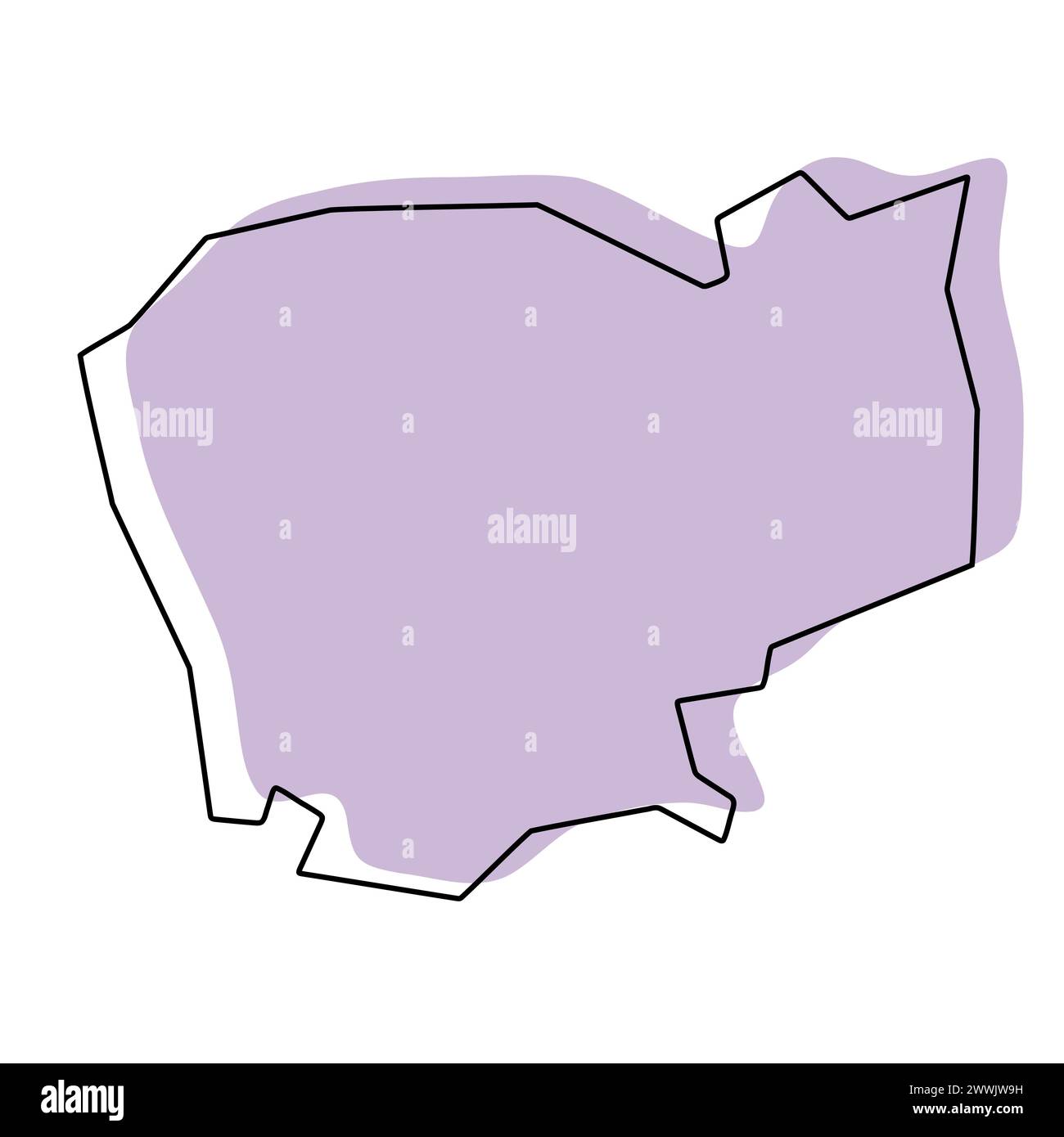 Cambodia country simplified map. Violet silhouette with thin black ...