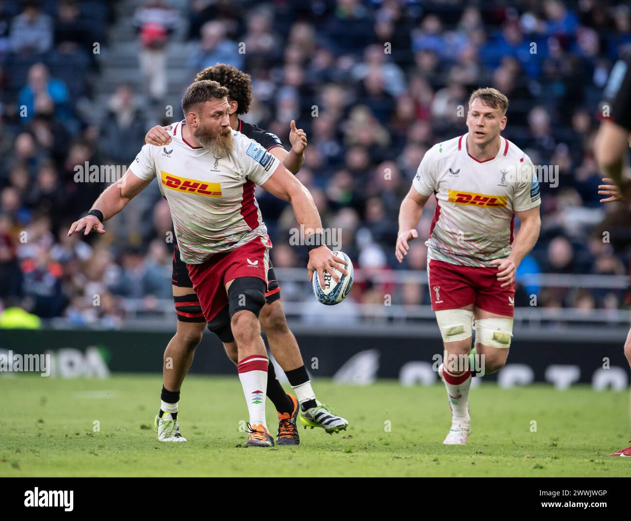 London UK.on the 23rd March 2024. Harlequins Tyrone Green in action ...