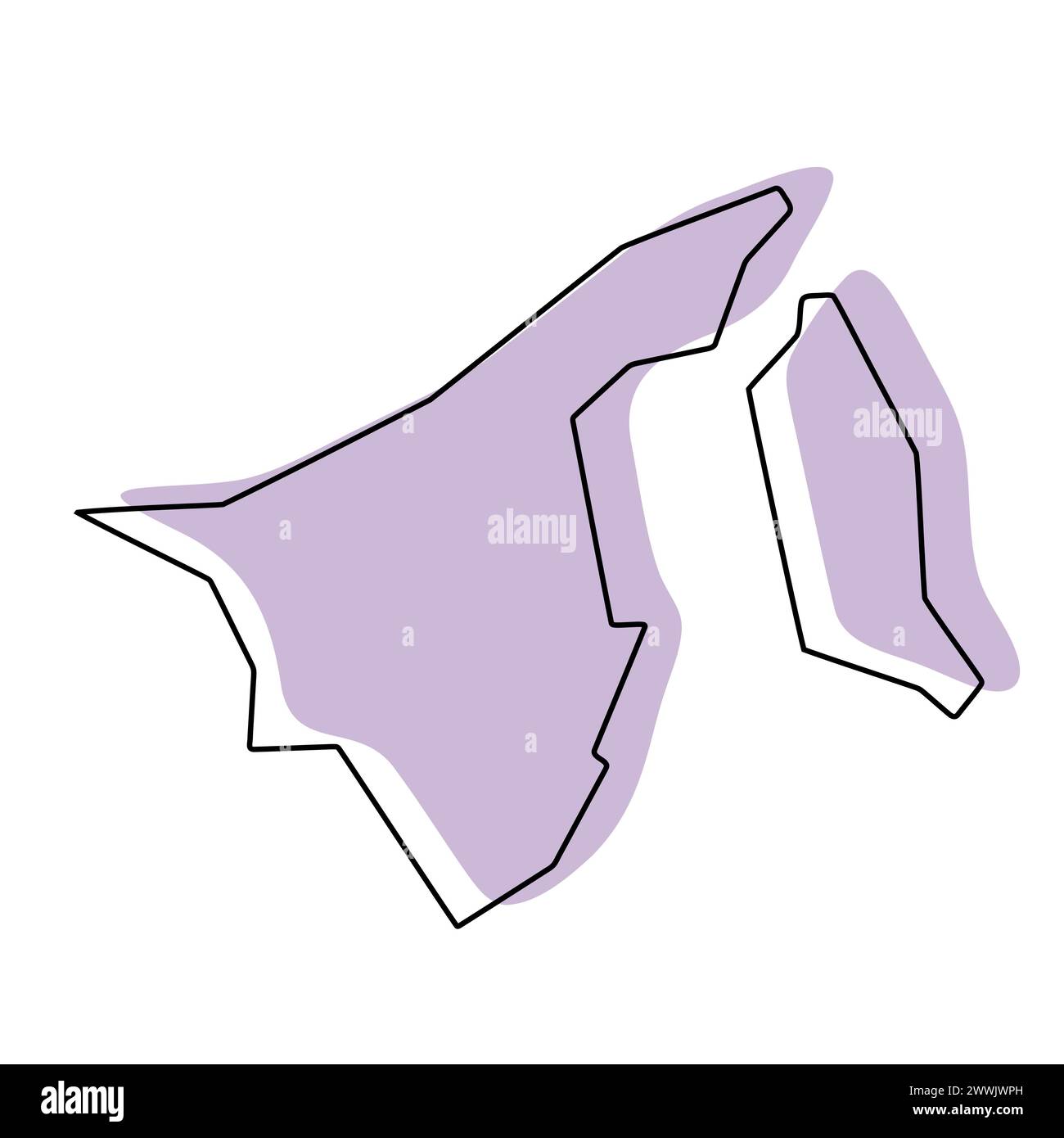 Brunei country simplified map. Violet silhouette with thin black smooth ...