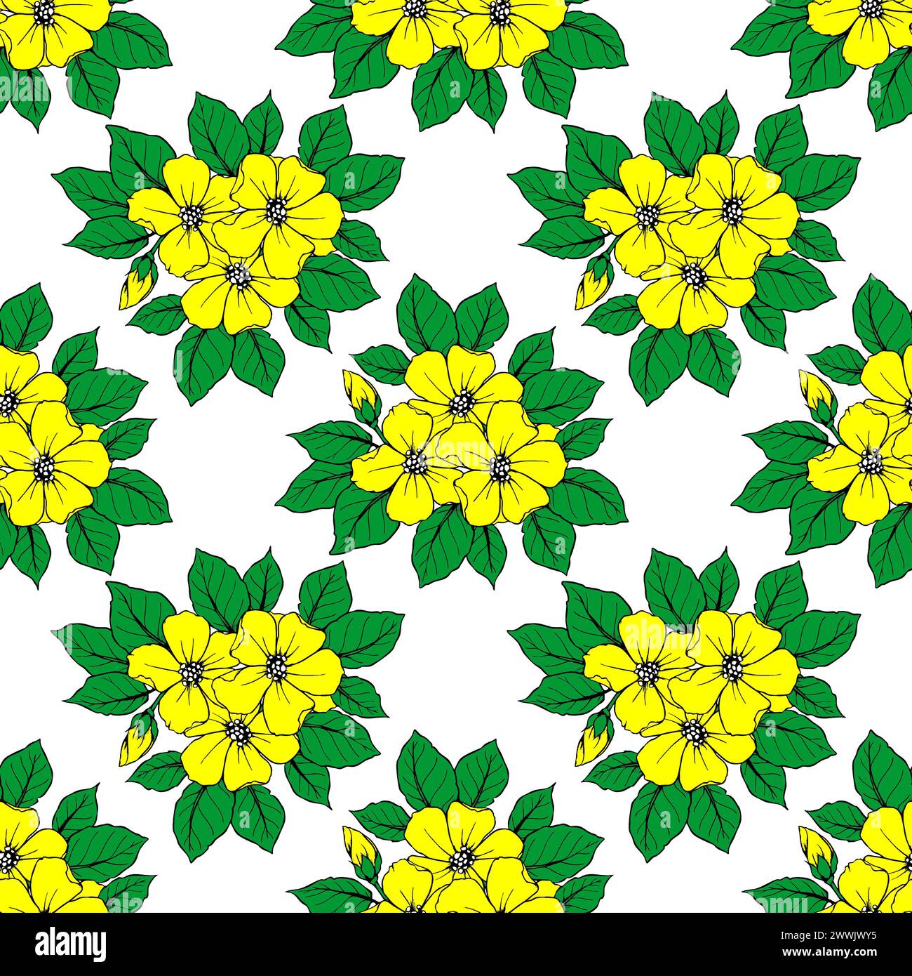 seamless pattern of large yellow flowers on a white background, texture ...