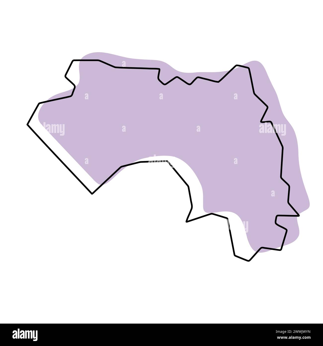 Guinea country simplified map. Violet silhouette with thin black smooth ...