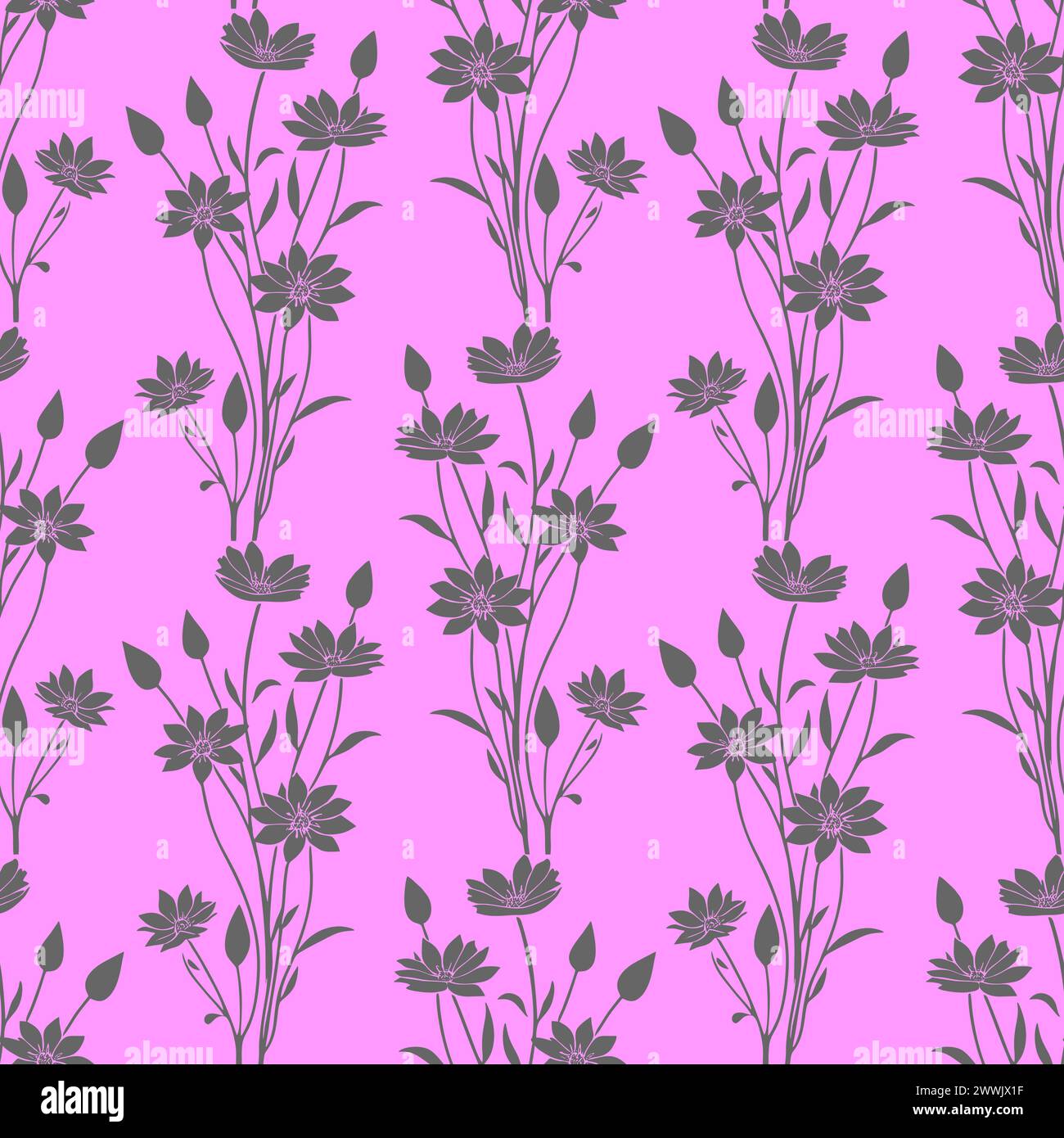 seamless gray graphic floral pattern on pink background, texture Stock ...