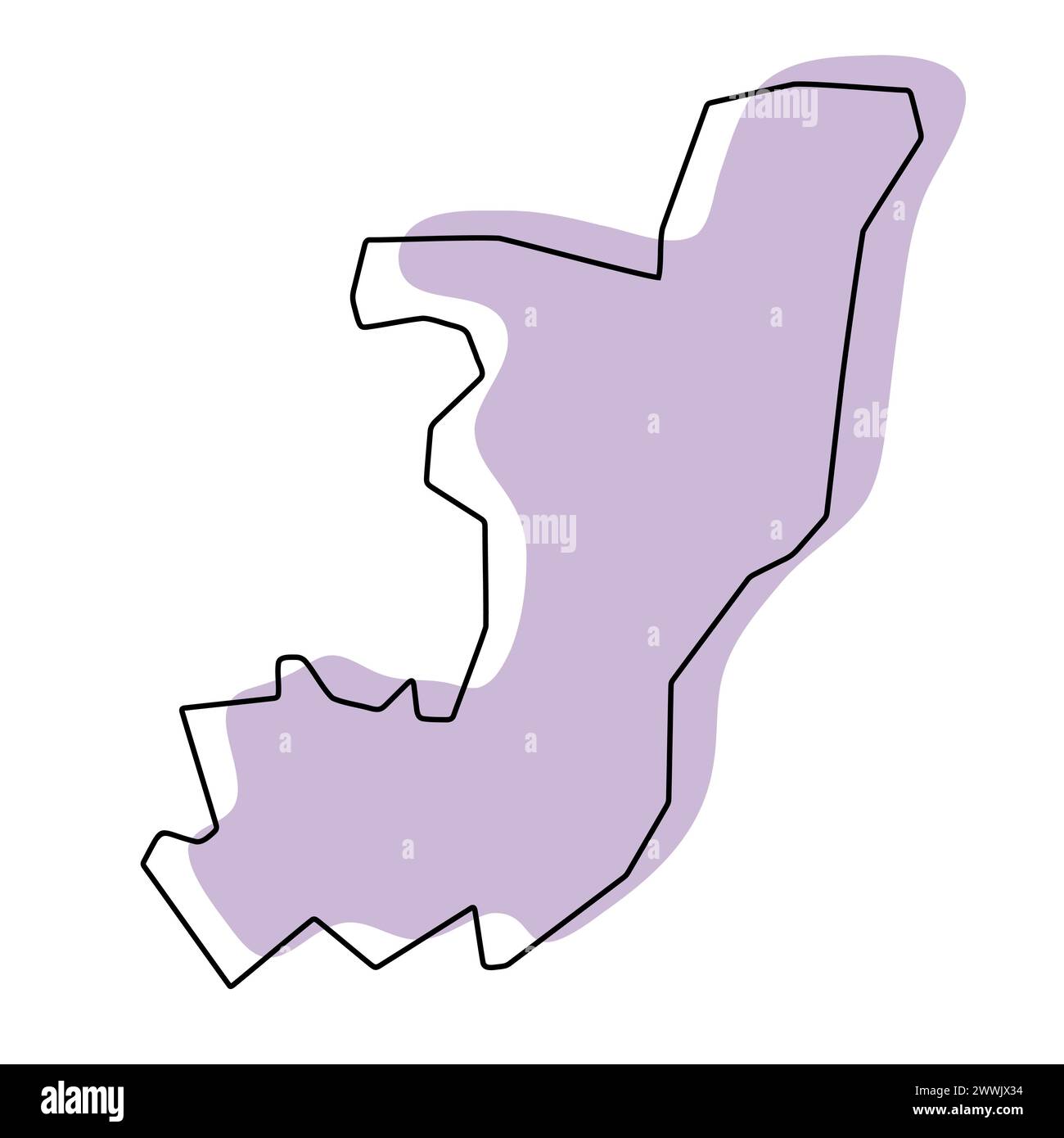 Republic of the Congo country simplified map. Violet silhouette with ...