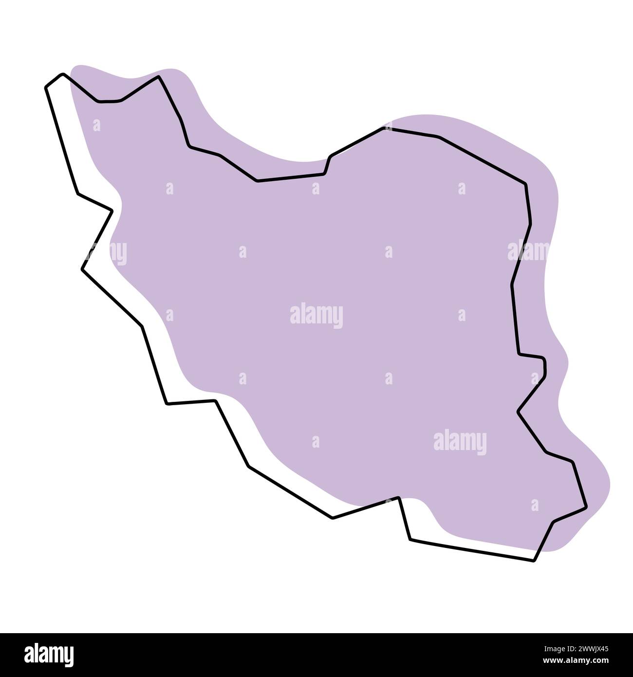 Iran country simplified map. Violet silhouette with thin black smooth ...