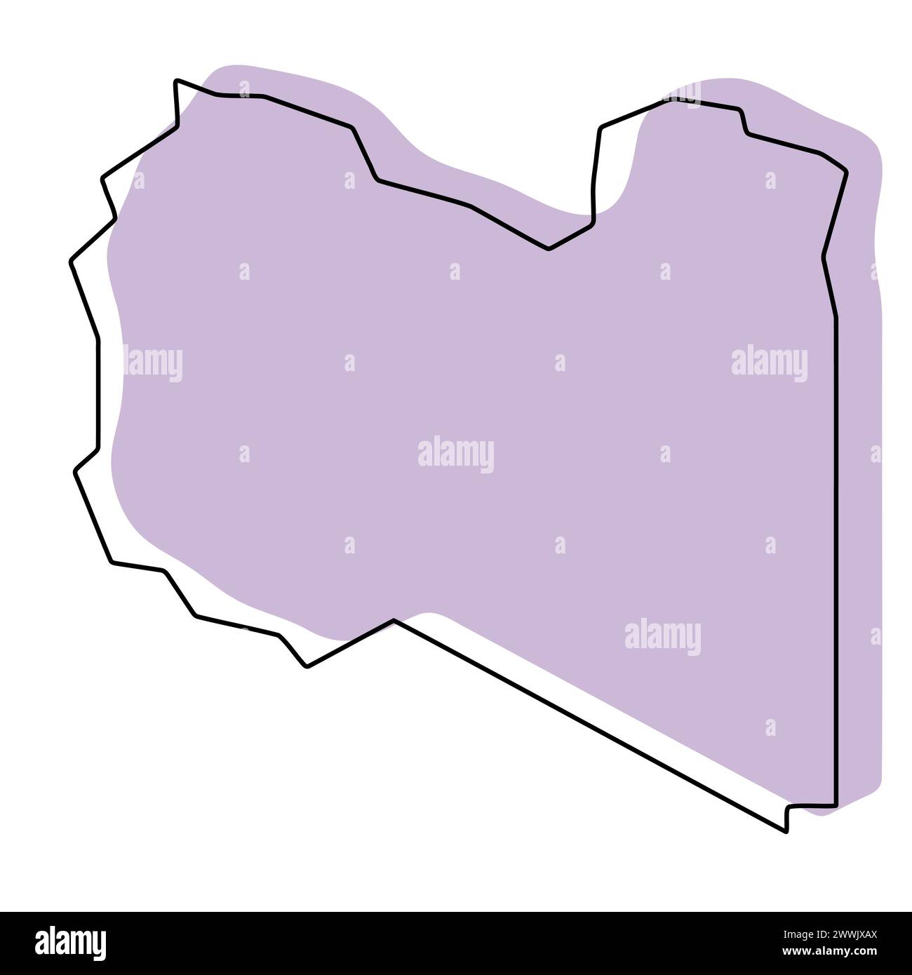 Libya country simplified map. Violet silhouette with thin black smooth ...