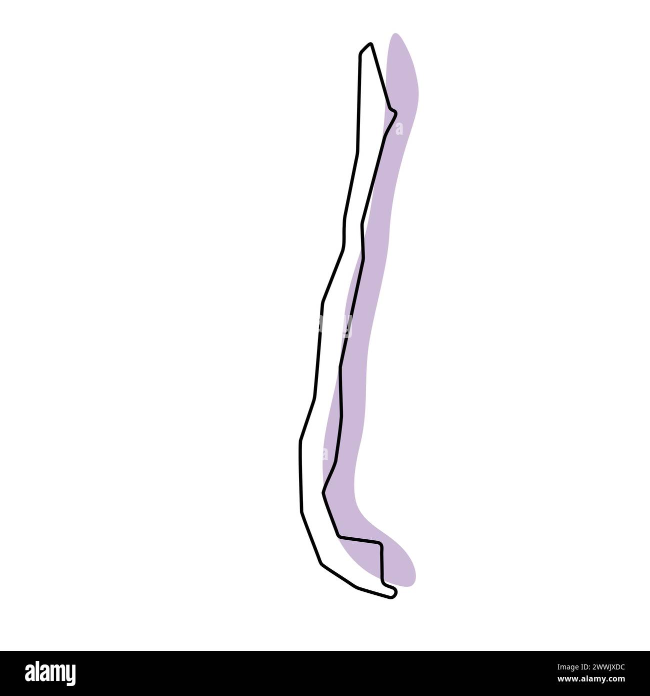 Chile country simplified map. Violet silhouette with thin black smooth ...