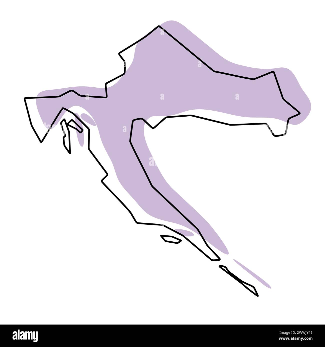 Croatia country simplified map. Violet silhouette with thin black ...