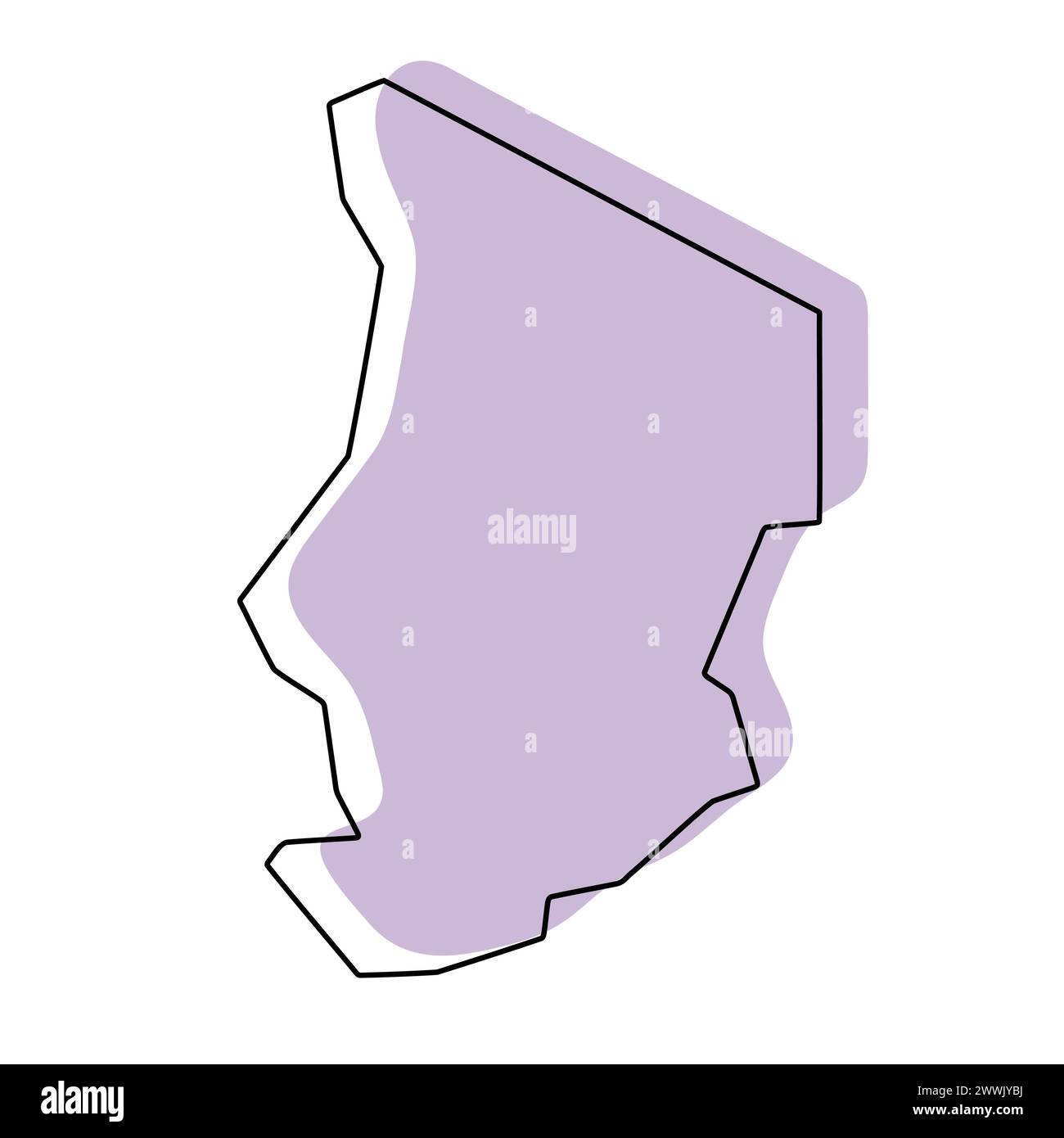 Chad country simplified map. Violet silhouette with thin black smooth ...