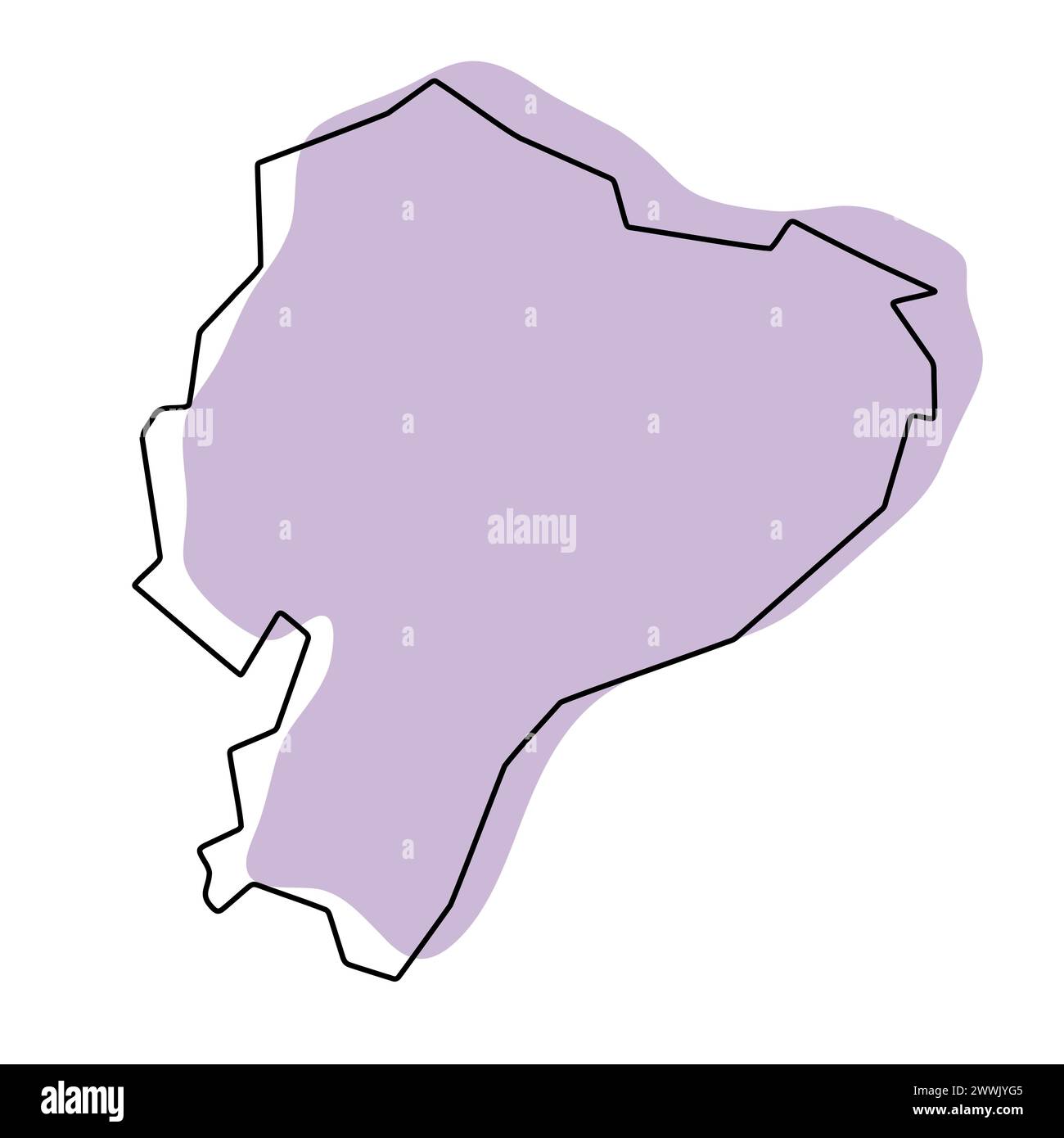 Ecuador country simplified map. Violet silhouette with thin black ... Ecuador country simplified map. Violet silhouette with thin black ...