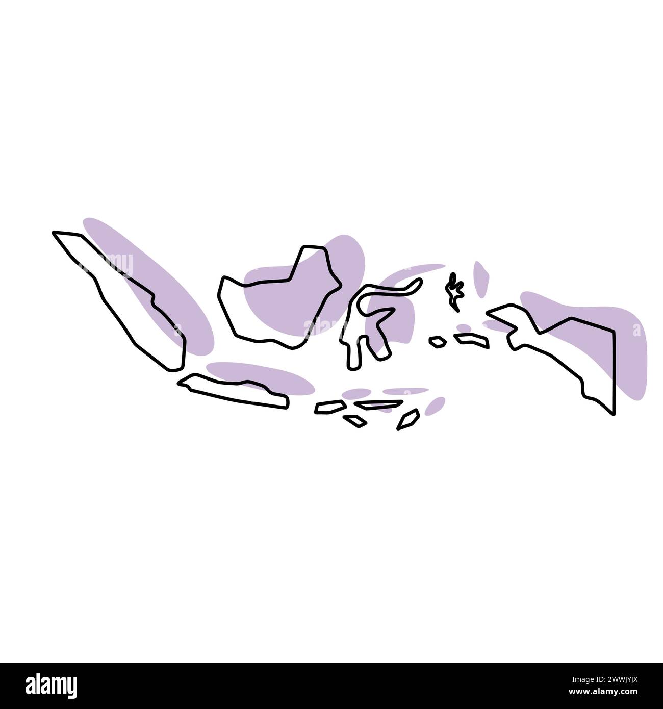 Indonesia country simplified map. Violet silhouette with thin black ...