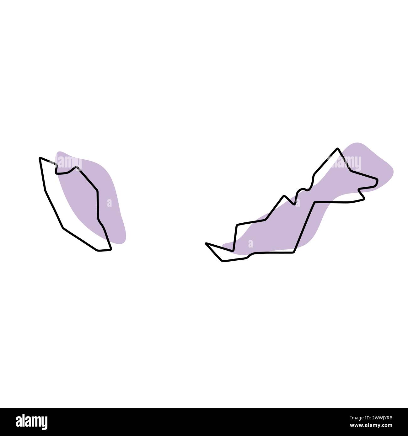 Malaysia Country Simplified Map Violet Silhouette With Thin Black