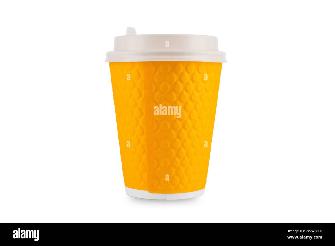 Yellow Disposable paper coffee cups mockup isolated blank template on a ...