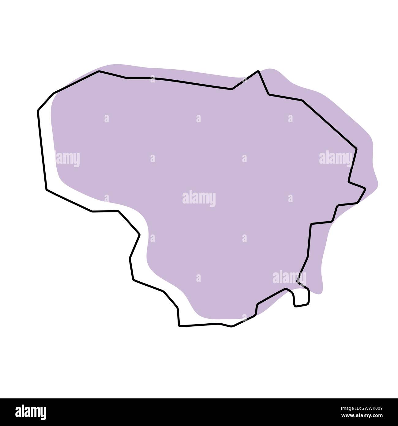 Lithuania country simplified map. Violet silhouette with thin black ...