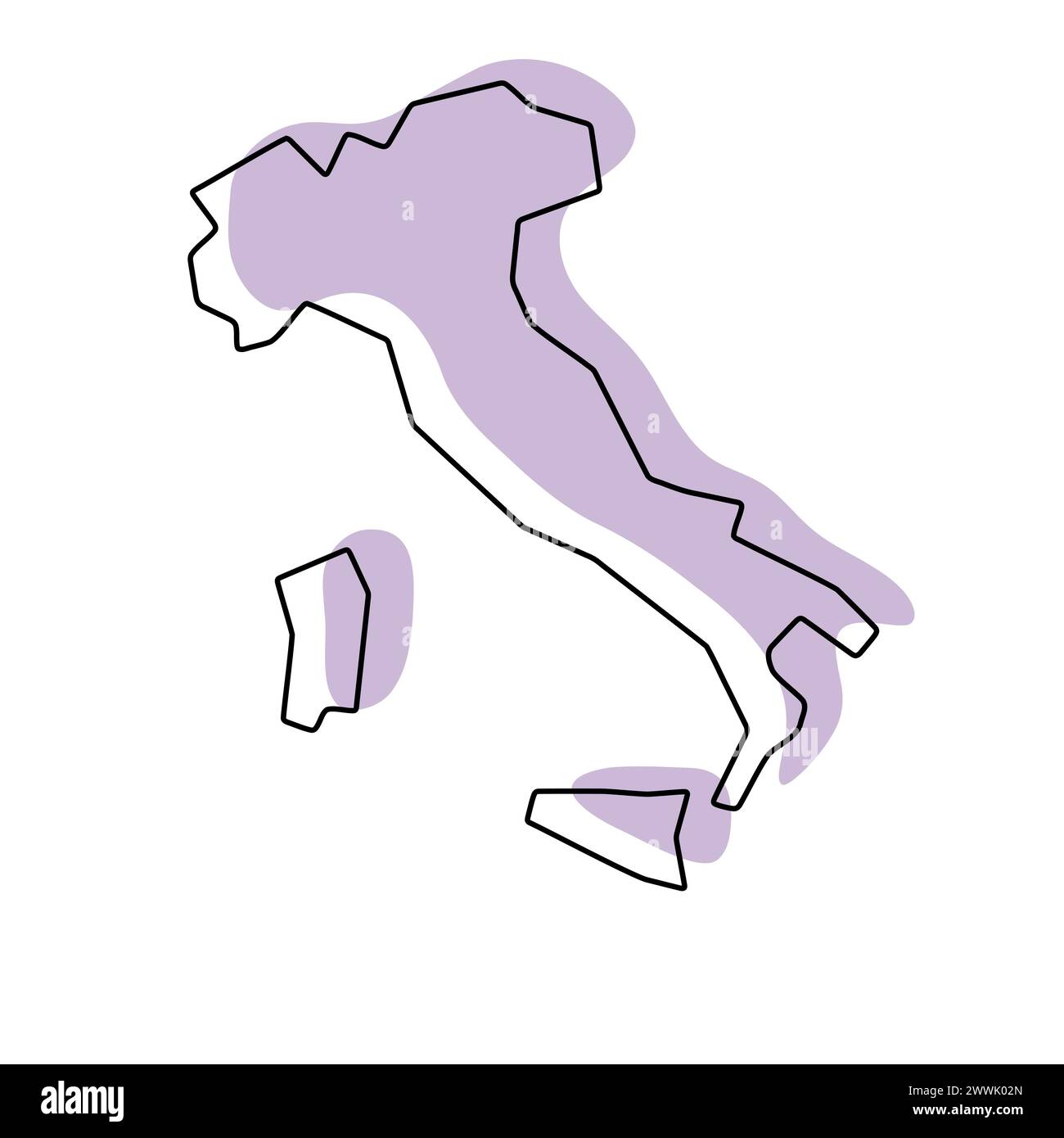Italy Country Simplified Map Violet Silhouette With Thin Black Smooth