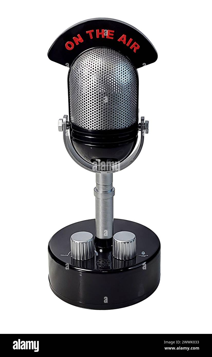 Hand held antique microphone used for audio purposes Stock Photo - Alamy