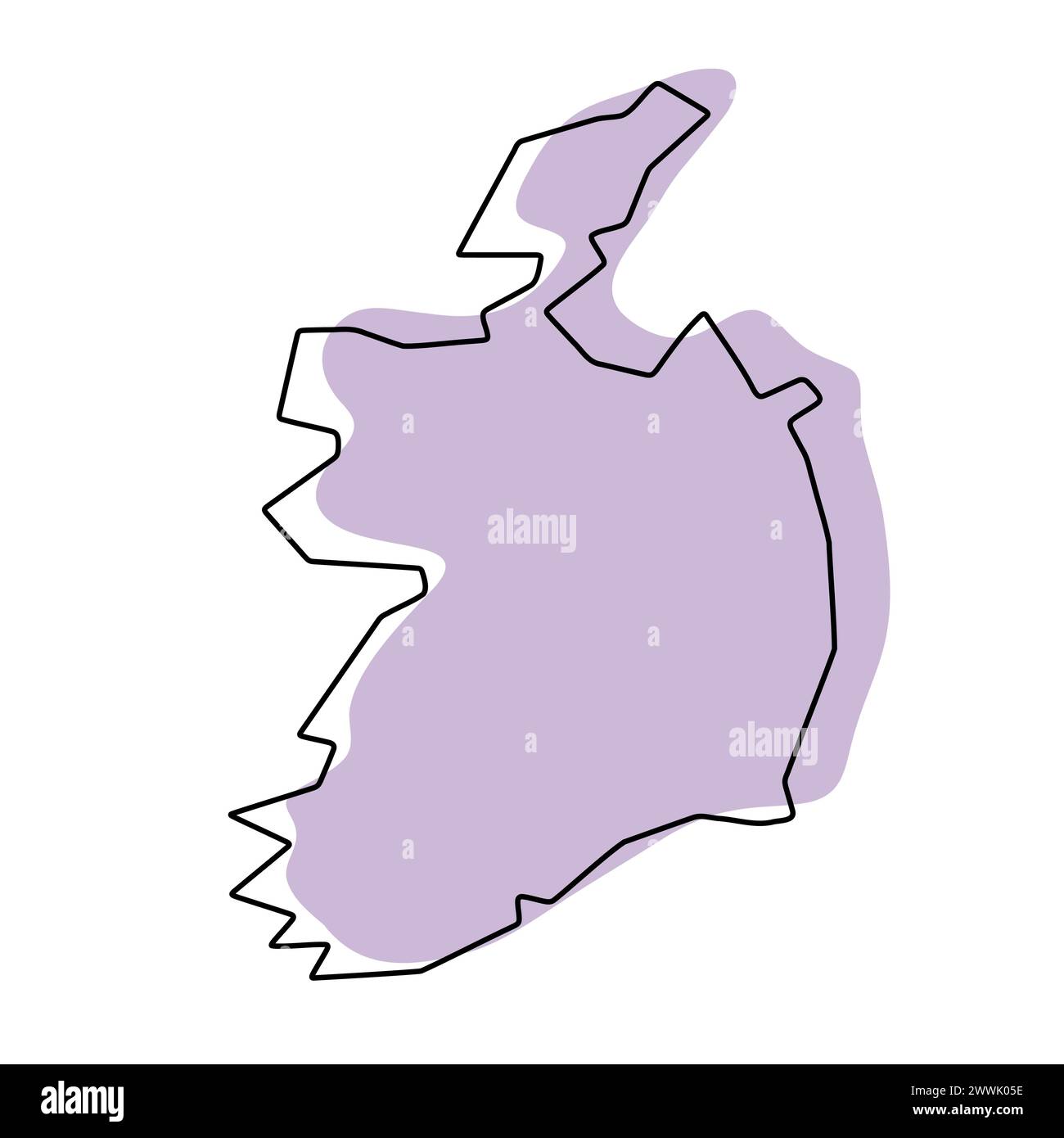 Ireland country simplified map. Violet silhouette with thin black ...