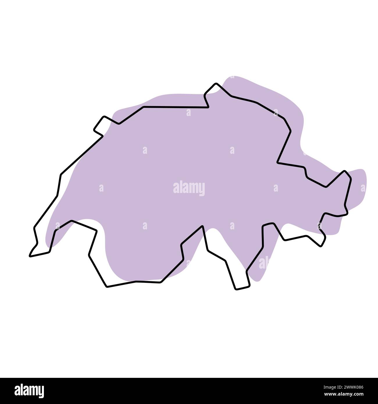 Switzerland country simplified map. Violet silhouette with thin black ...