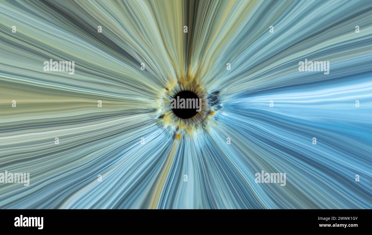 Description: Light entering human eye at speed of light. Blue colored ...