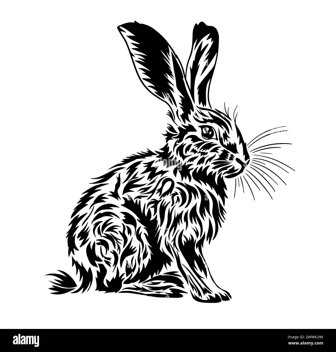 rabbit line vector illustration, isolated on white background. Hand ...
