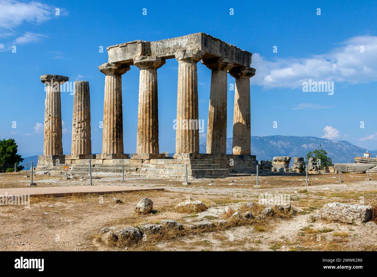 The archaic temple of Apollo, in ancient Corinth, Greece. It was built with monolithid doric ...