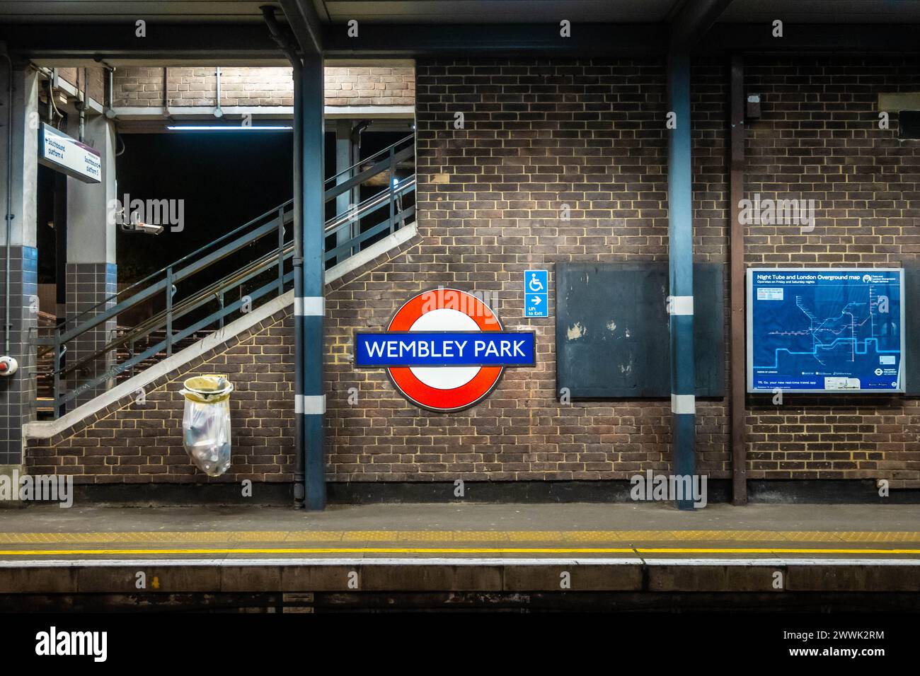 WEMBLEY, LONDON - 24 March 2024: Wembley Park Roundel at Wembley Park ...