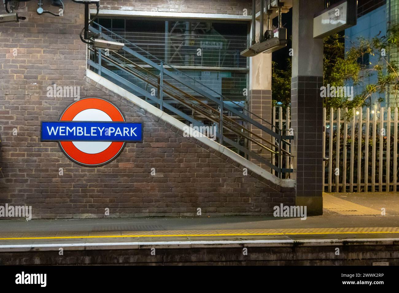 WEMBLEY, LONDON - 24 March 2024: Wembley Park Roundel at Wembley Park ...