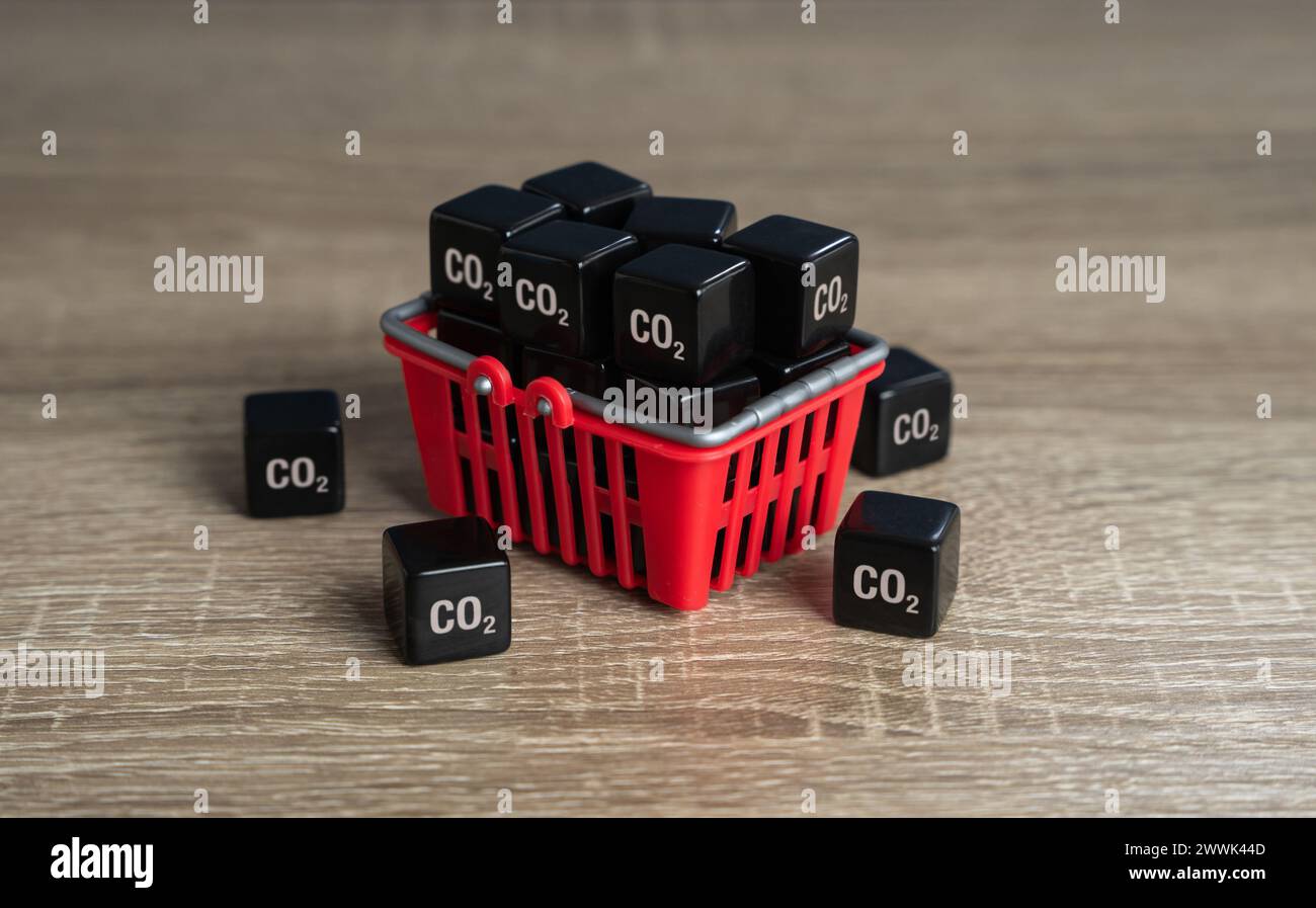 Shopping basket and cubic CO2 carbon dioxide. Achieve an understanding ...