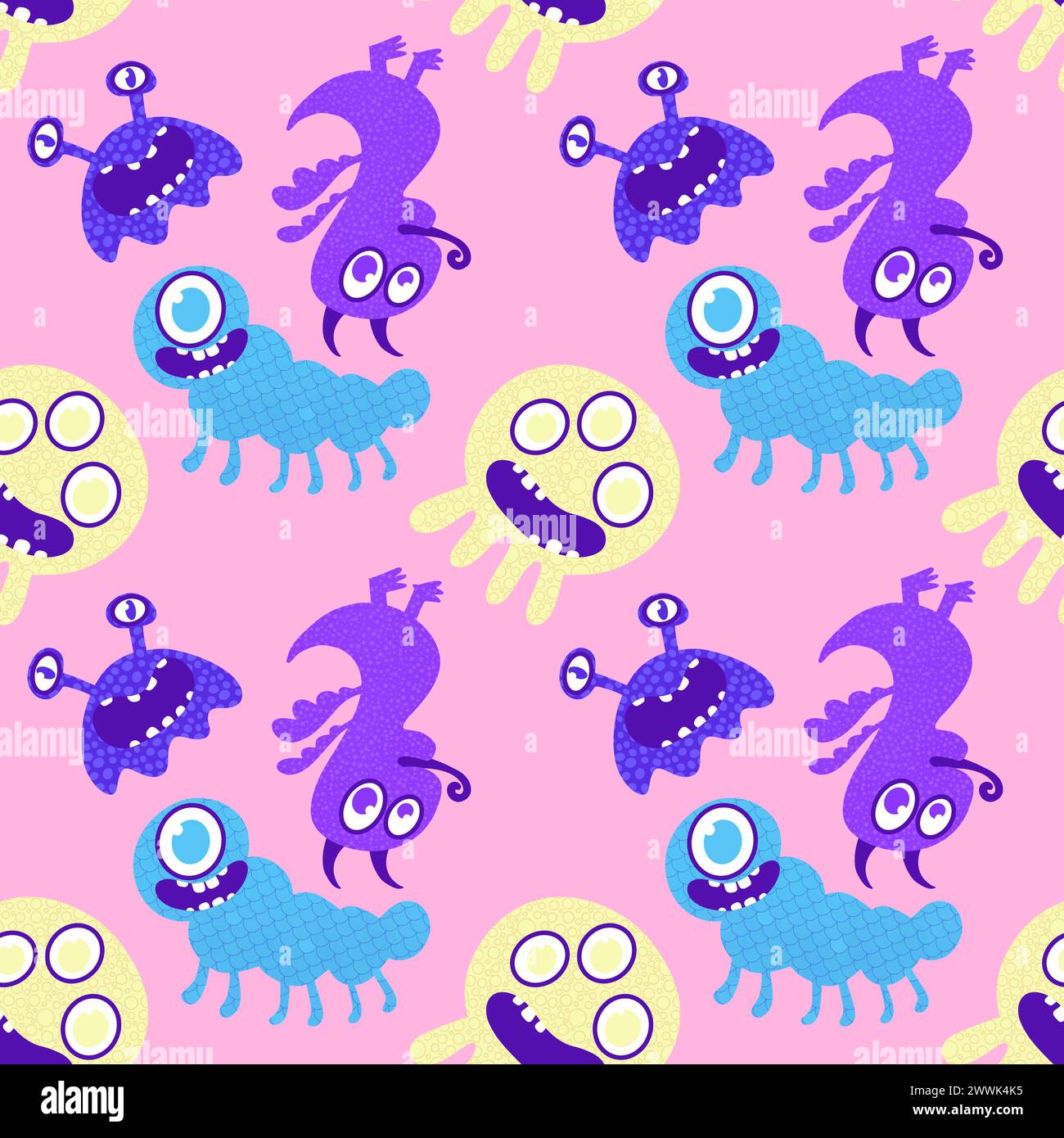 Cartoon monsters seamless emoticons aliens pattern for kids clothes ...