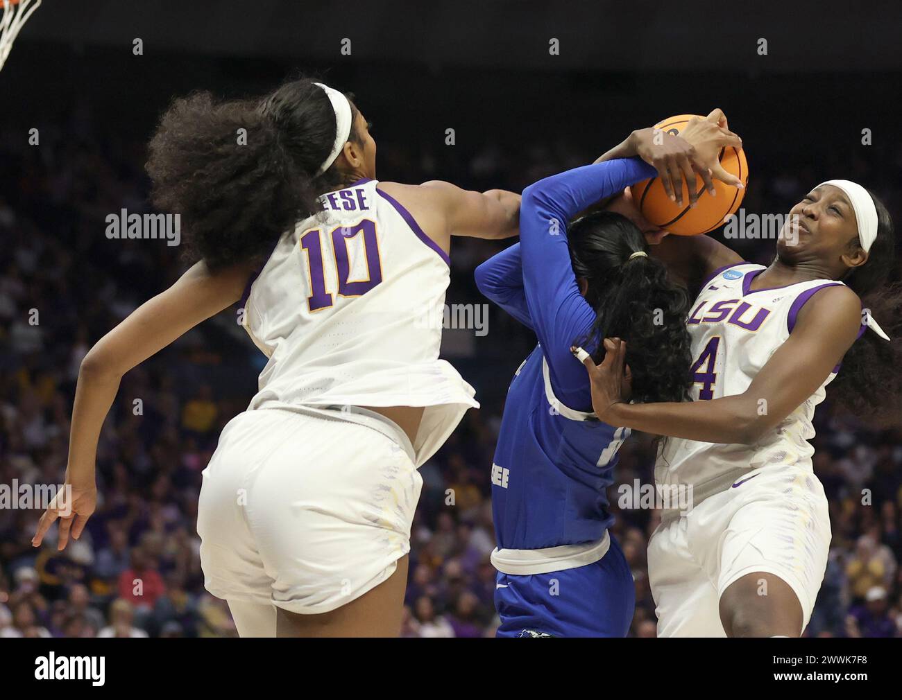 Baton Rouge, USA. 24th Mar, 2024. Both LSU Lady Tigers forward Angel ...