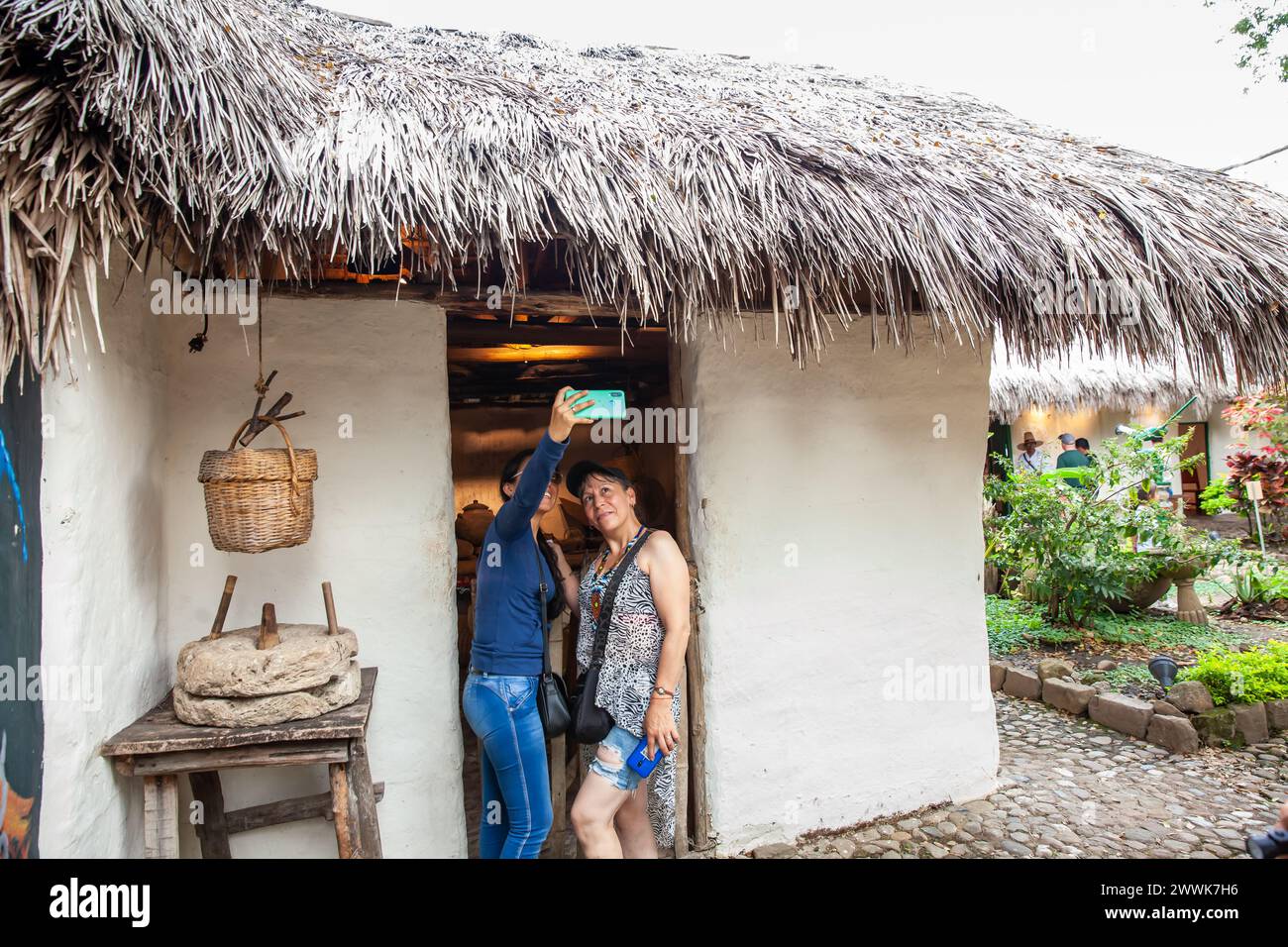 GUADUAS, COLOMBIA - JANUARY 12, 2024: Tourists at the natal house of ...