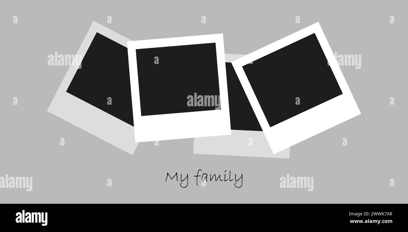 Photo camera frames photo mockup scrapbook on a gray wall. My family ...