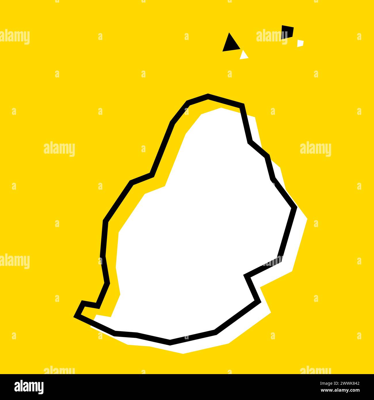 Mauritius country simplified map. White silhouette with thick black ...