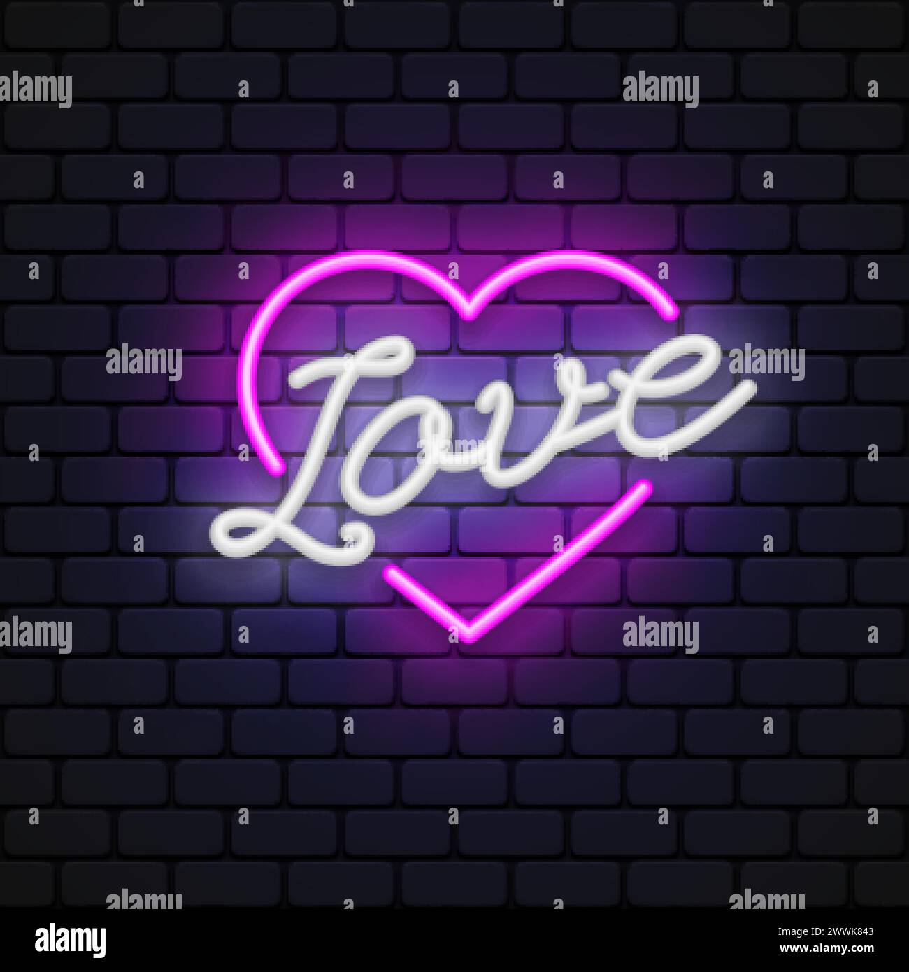 Bright heart. Neon sign. Retro neon heart sign on purple background ...