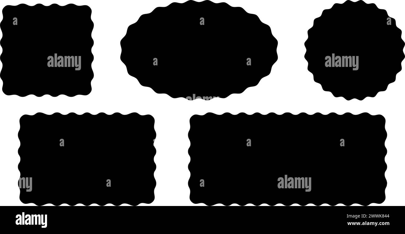 Set of square, rectangle, circle and oval shapes with wavy edges. Empty ...
